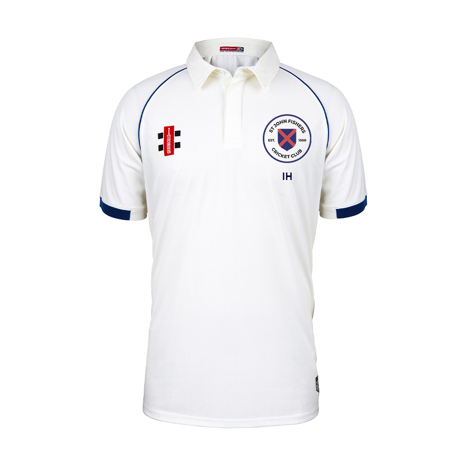 St John Fishers CC Matrix V2 Match Shirt Short Sleeve White Navy Trim ...