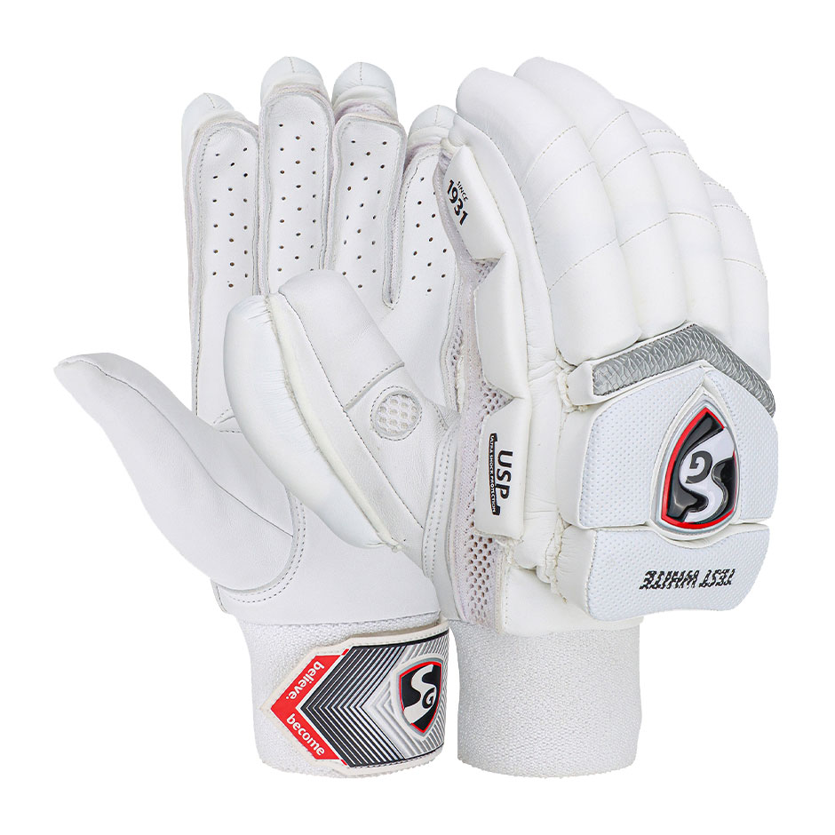 Test White Cricket Batting Gloves | MR Cricket Hockey